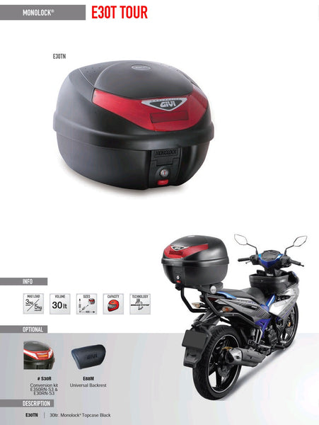 GIVI Top Case MONOLOCK 30LTR. BLACK (E30TN)– Moto Central