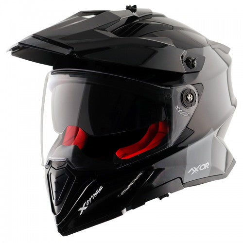 AXOR XCross Dual Visor Solid Gloss Black Red Helmet– Moto Central