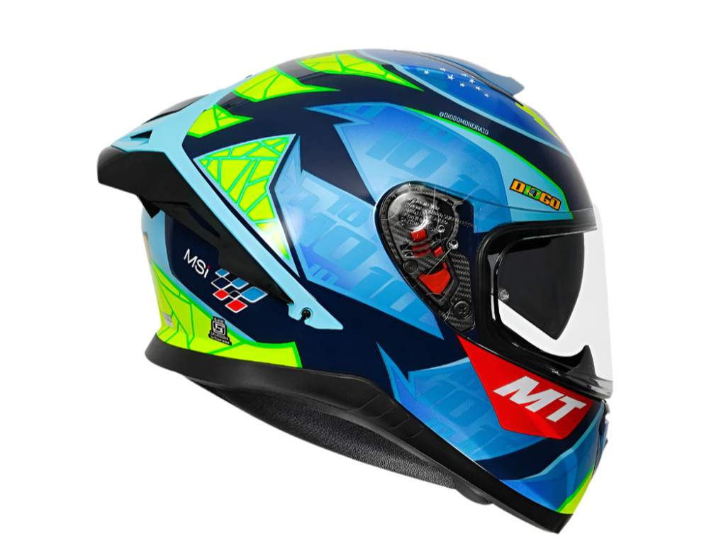 MT Thunder 3 SV Spoiler Diogo Moreira A7 Gloss Blue Yellow Helmet– Moto ...