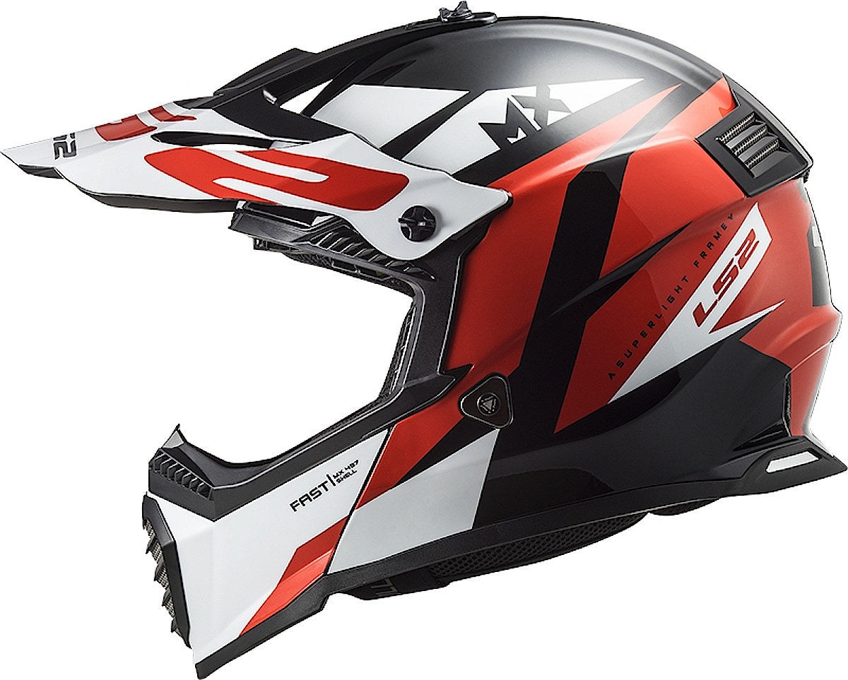LS2 MX437 Fast Evo Strike Gloss Black White Red Helmet– Moto Central