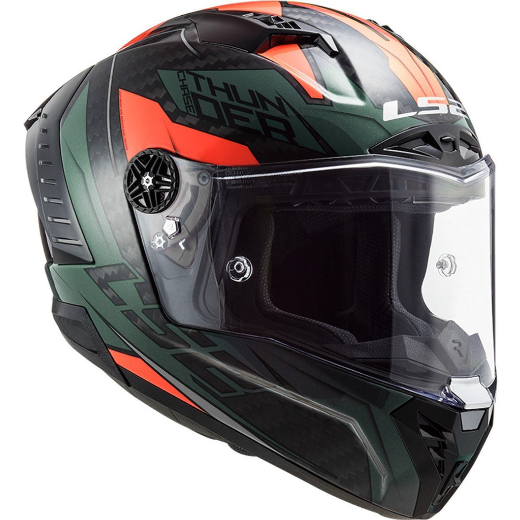 LS2 FF805 THUNDER Carbon Chase Gloss Black Green Orange Helmet– Moto ...