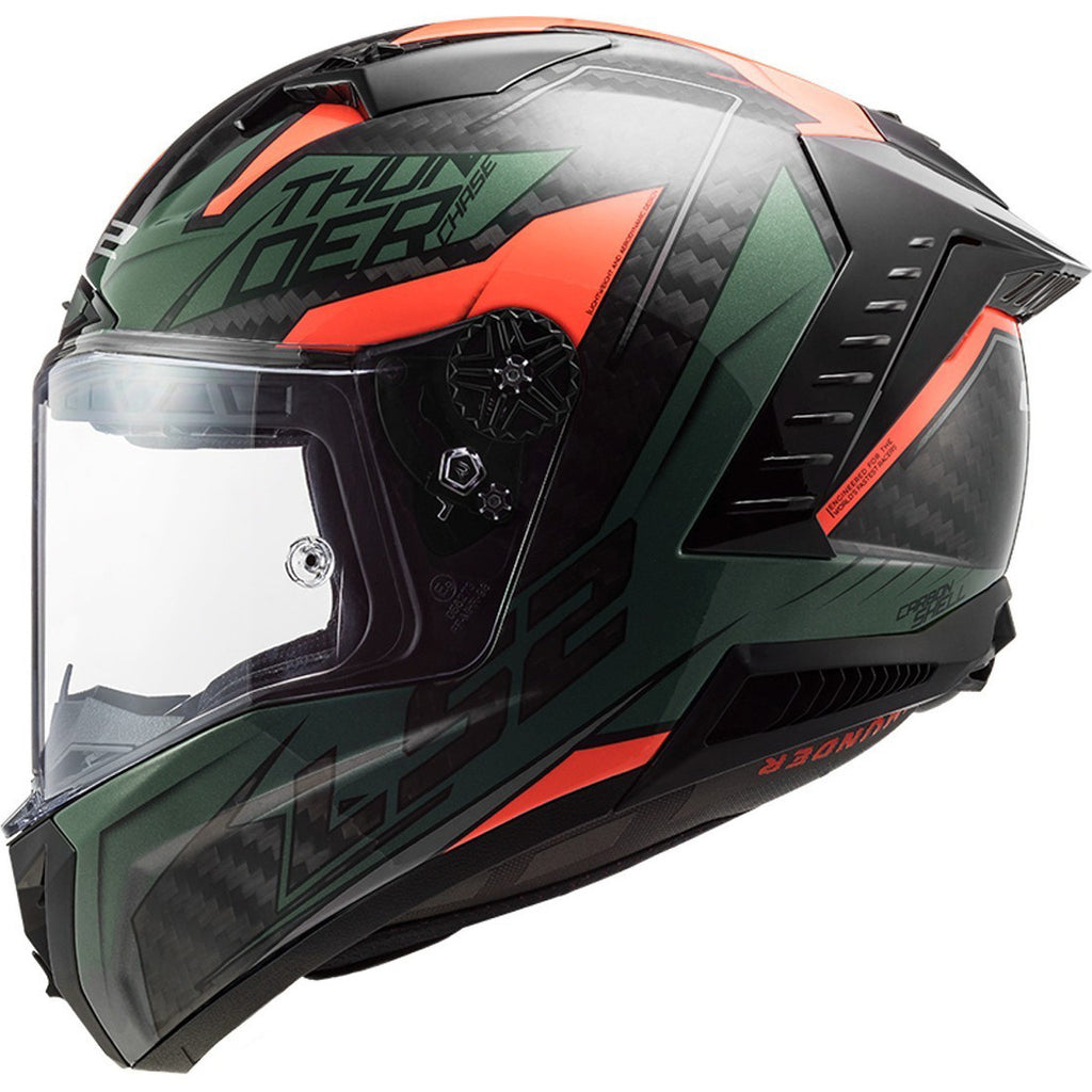 LS2 FF805 THUNDER Carbon Chase Gloss Black Green Orange Helmet– Moto ...
