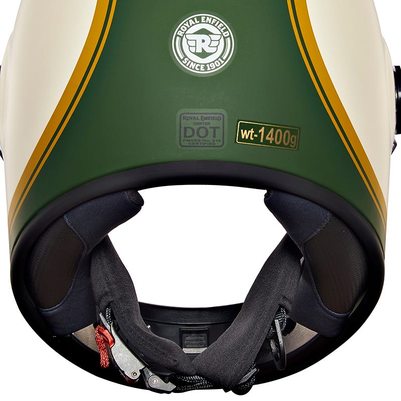 Royal Enfield FF Drifter V2 Big Stripe Matt Battle Green Helmet– Moto ...
