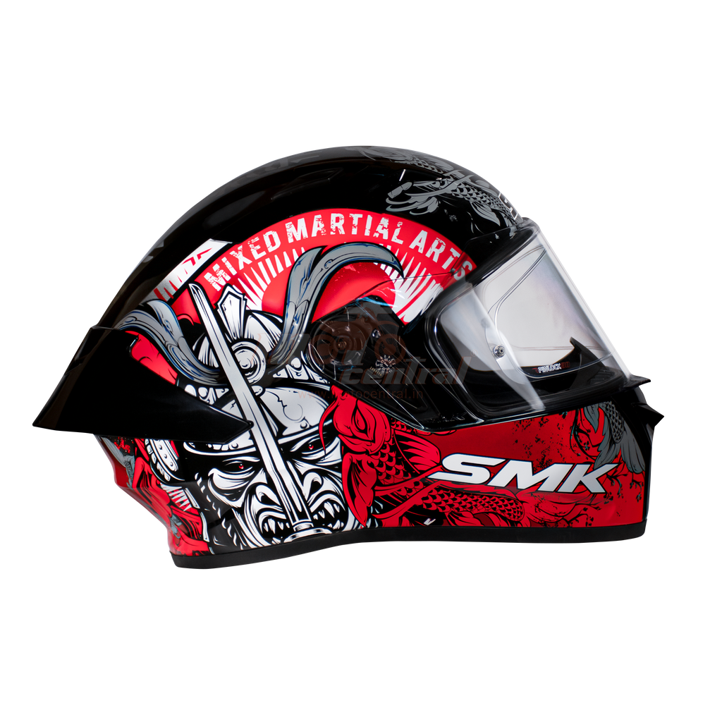SMK Stellar Sports Samurai Gloss Black Grey Red (GL263) Helmet– Moto ...